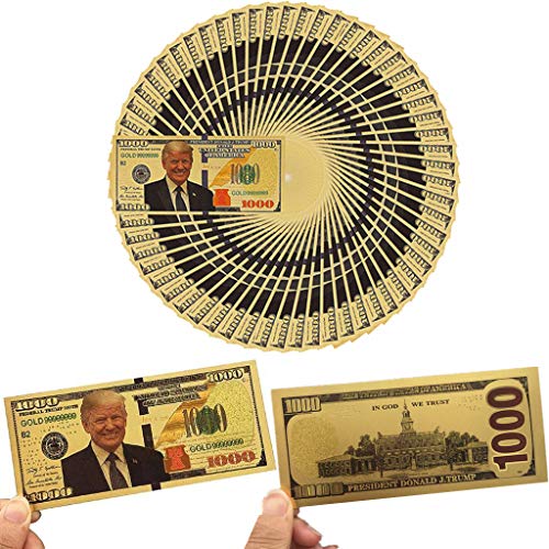SUSHAFEN 60Pcs Donald Trump Gold Foil 1000 Dollar Bill Banknote ...